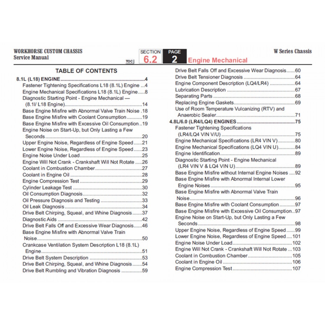 2007-2009 Workhorse W-Series Engine Mechanical Service Manual Download ...